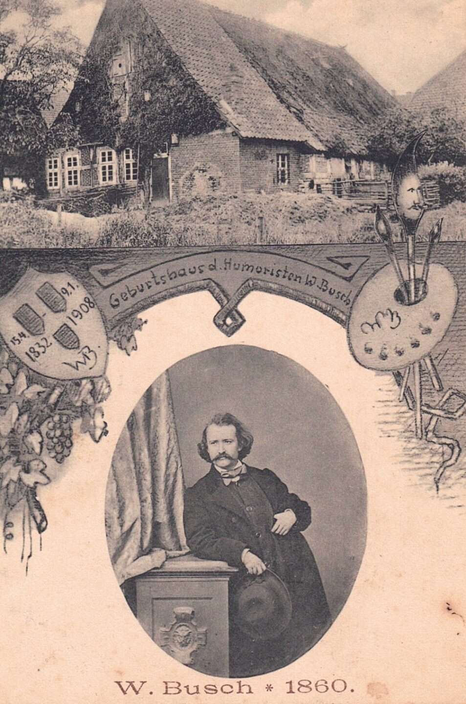 Postkarte: Standportrait Wilhelm Busch von 1860 sowie ...